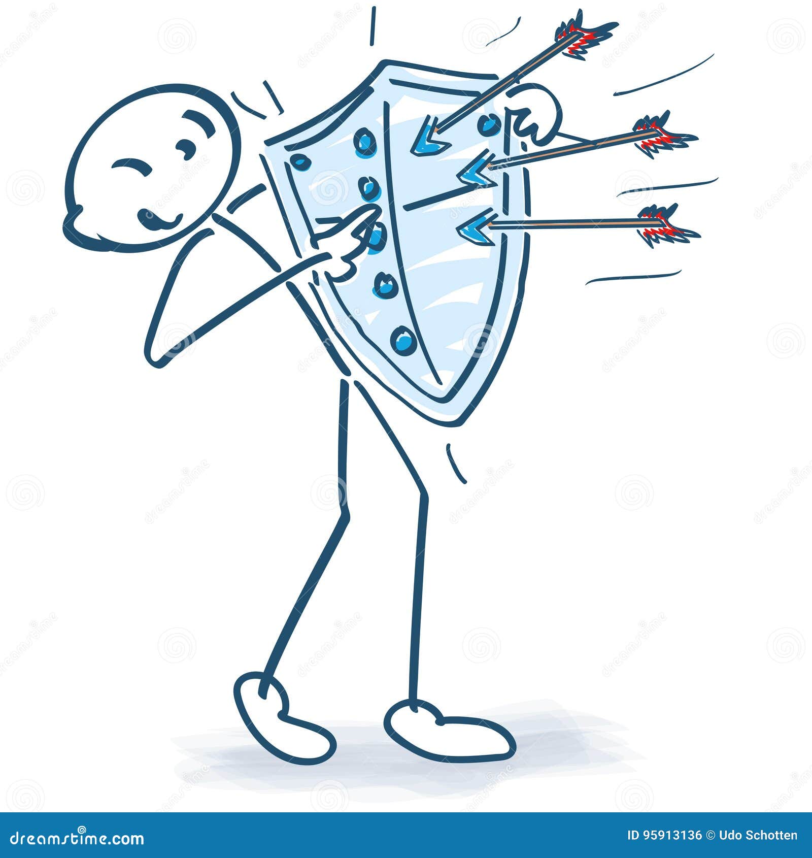Stick Figure with Arrows and Shield Stock Vector - Illustration of ...