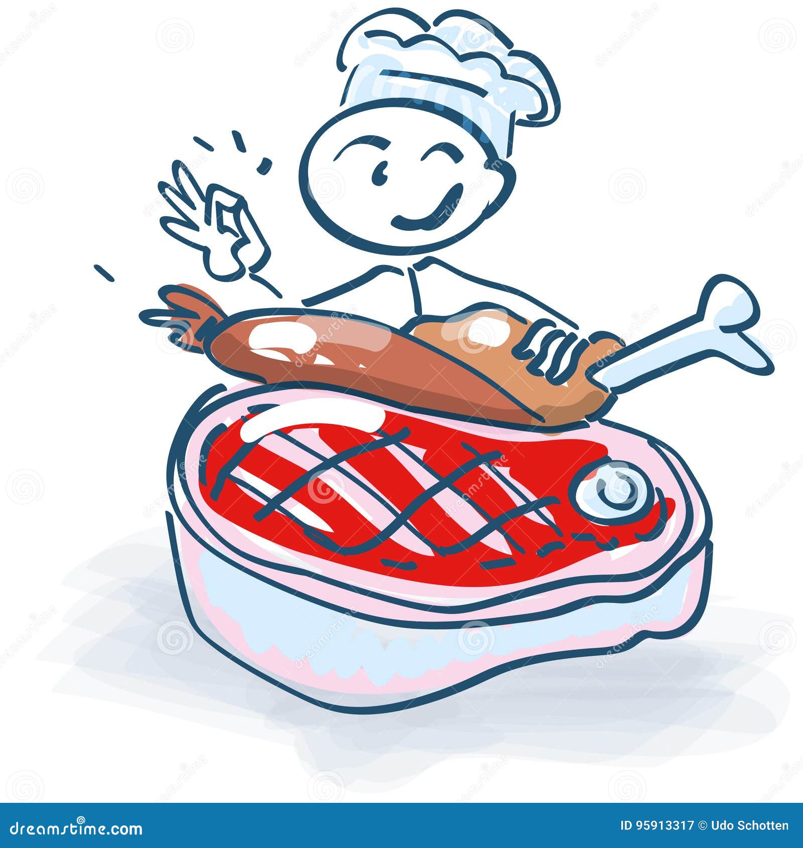 Stick Figure As Cook With Meat Cartoon Vector | CartoonDealer.com #95913317