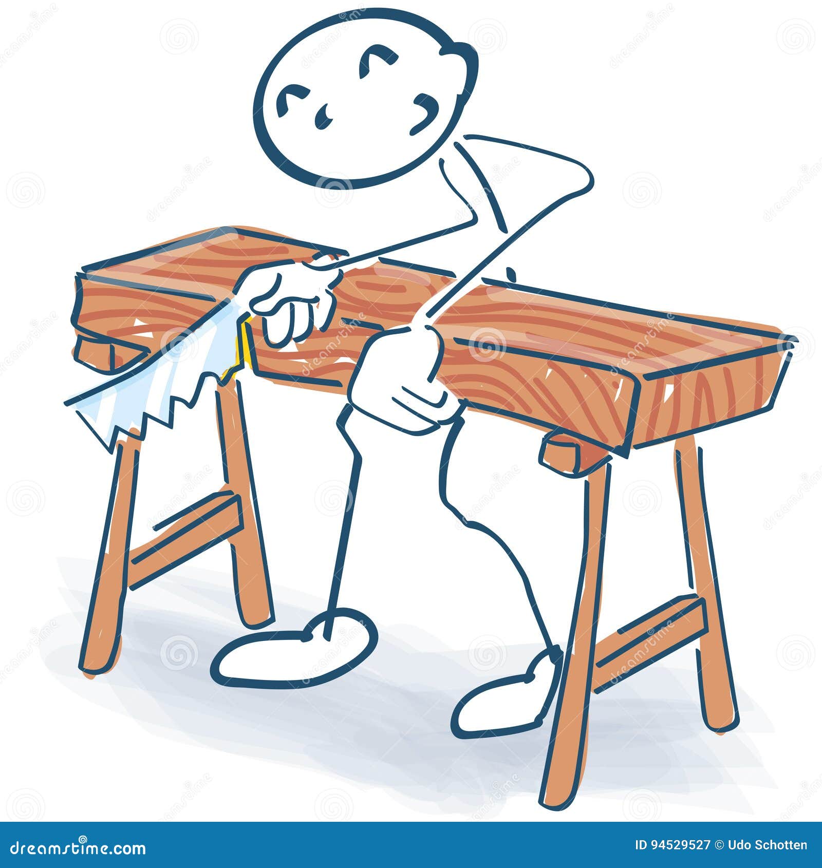 Stick Figure As a Craftsman Sawing a Thick Board Stock Vector ...