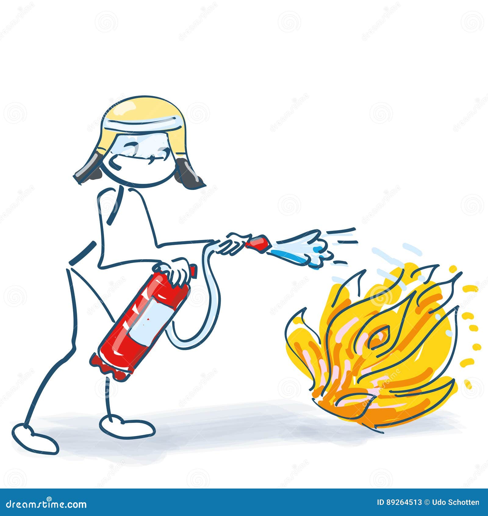 Stick Figure As Firefighter With A Fire Extinguishe Cartoon Vector ...