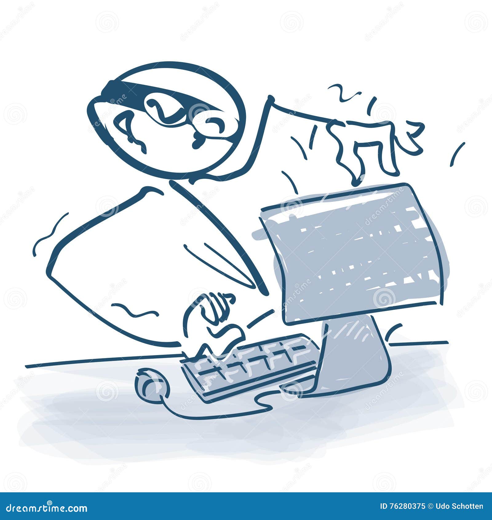 Stick Figure As a Hacker in Front of Computer Stock Vector ...