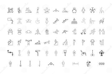 Stick Figure Black Color Set Solid Style Flat Vector Image Stock Vector ...