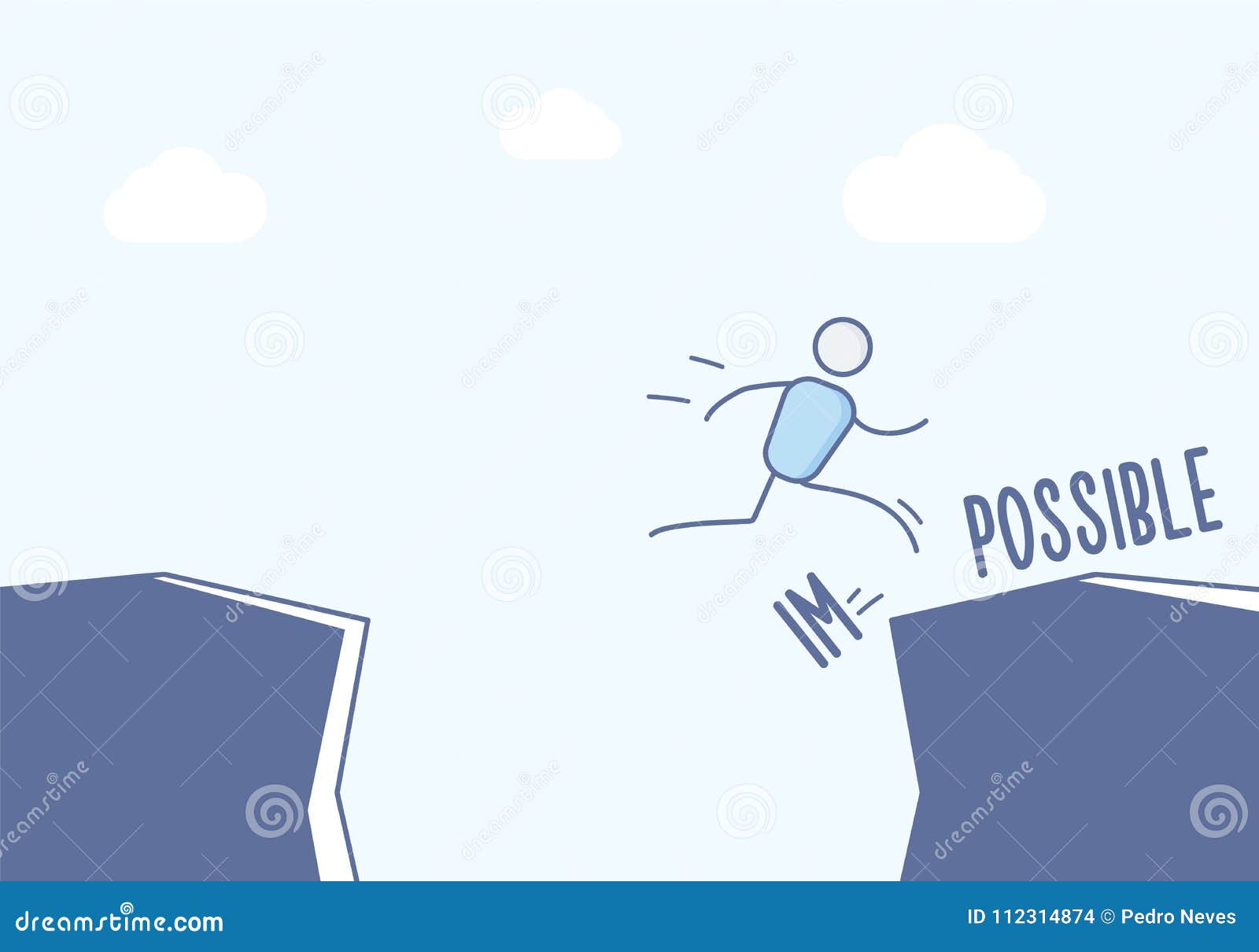 Stick Figure Businessman Jumping Over Cliff And Breaking The Impossible ...