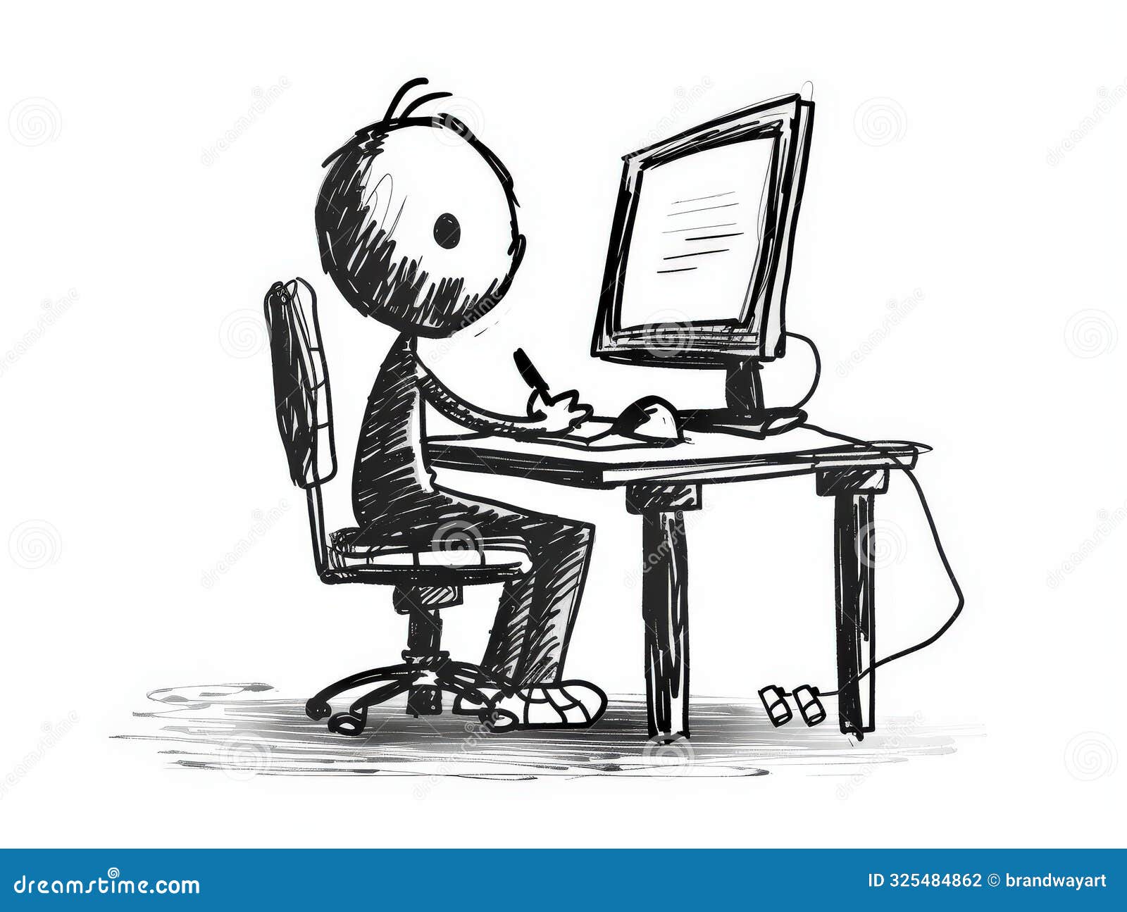Stick Figure Working on Computer Stock Illustration - Illustration of ...