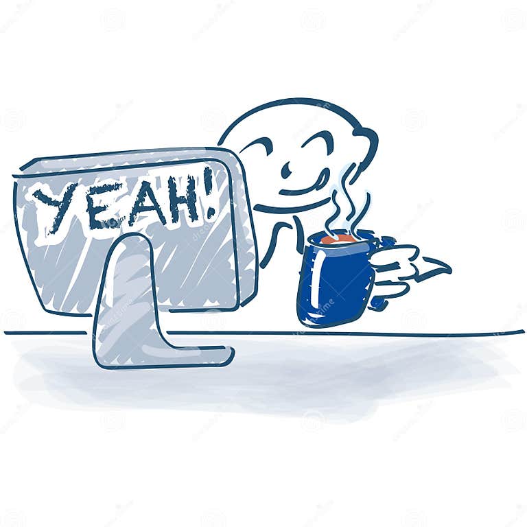 Stick Figure at the Computer and Coffee Break Stock Vector ...