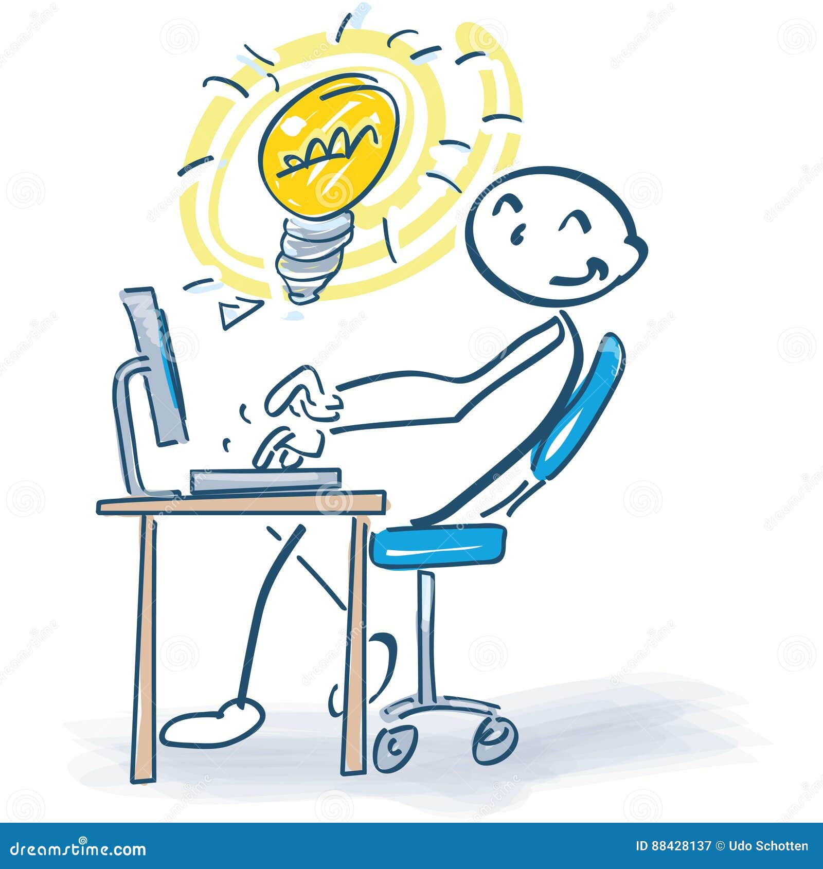 Stick Figure at the Computer with a Good Ideas Stock Vector ...