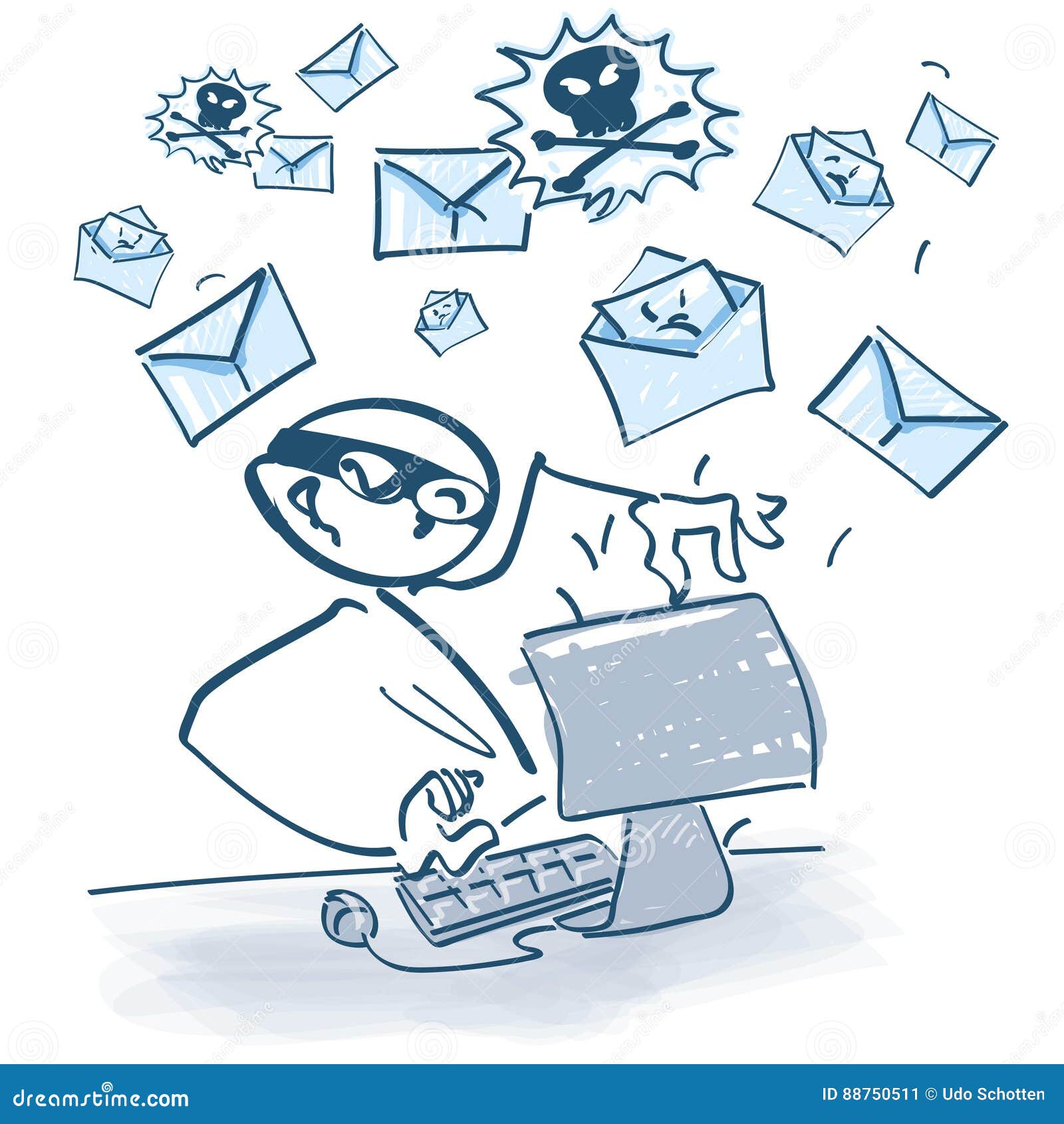 Stick Figure At Computer Shipping Spam-mails Cartoon Vector ...