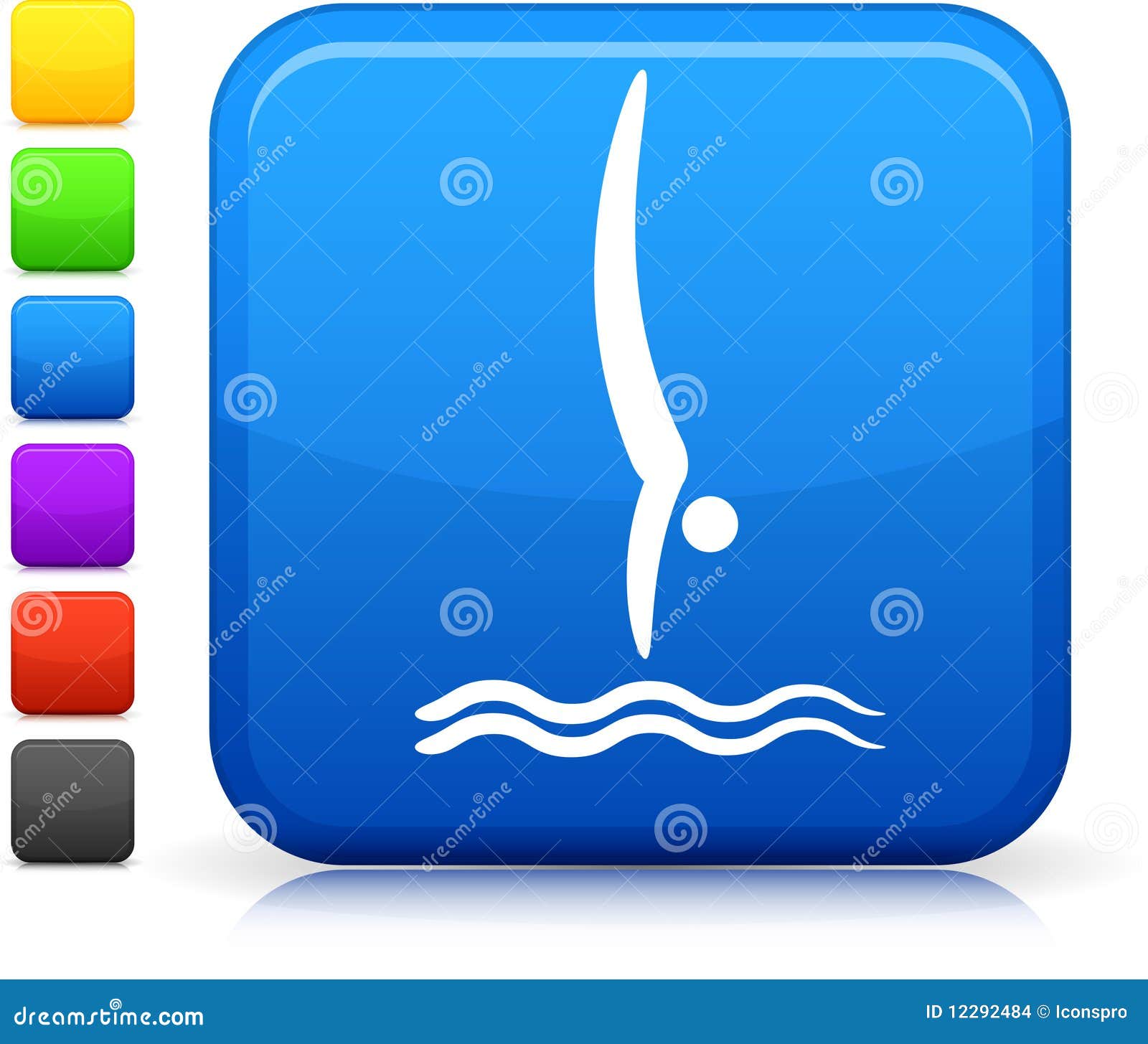 Stick Figure Diving Icon on Square Internet Button Stock Vector ...