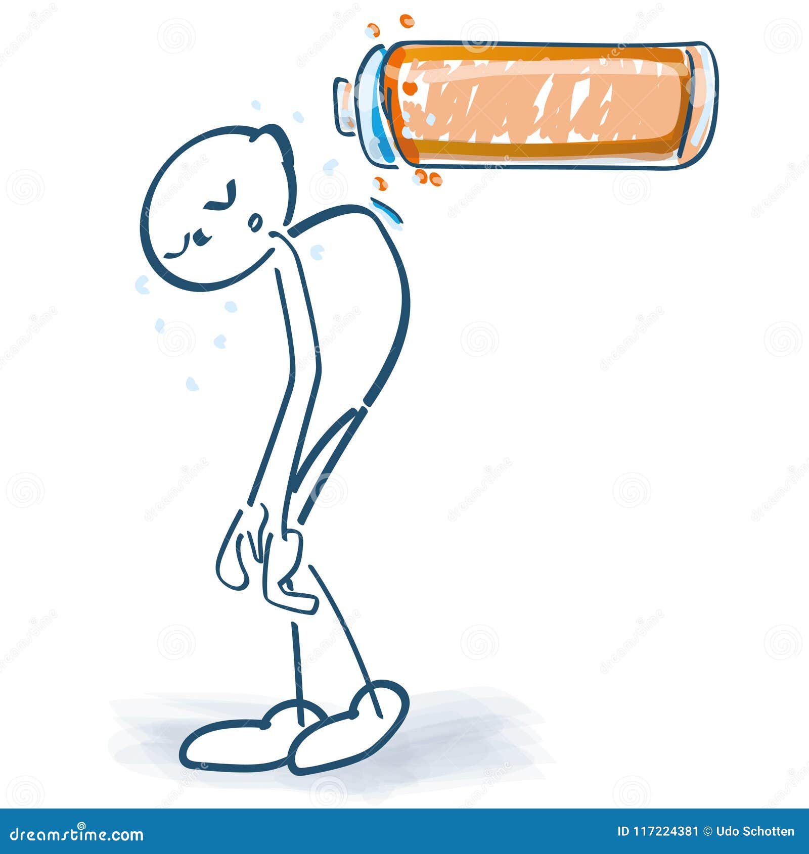Stick Figure with an Empty Battery Stock Vector - Illustration of ...