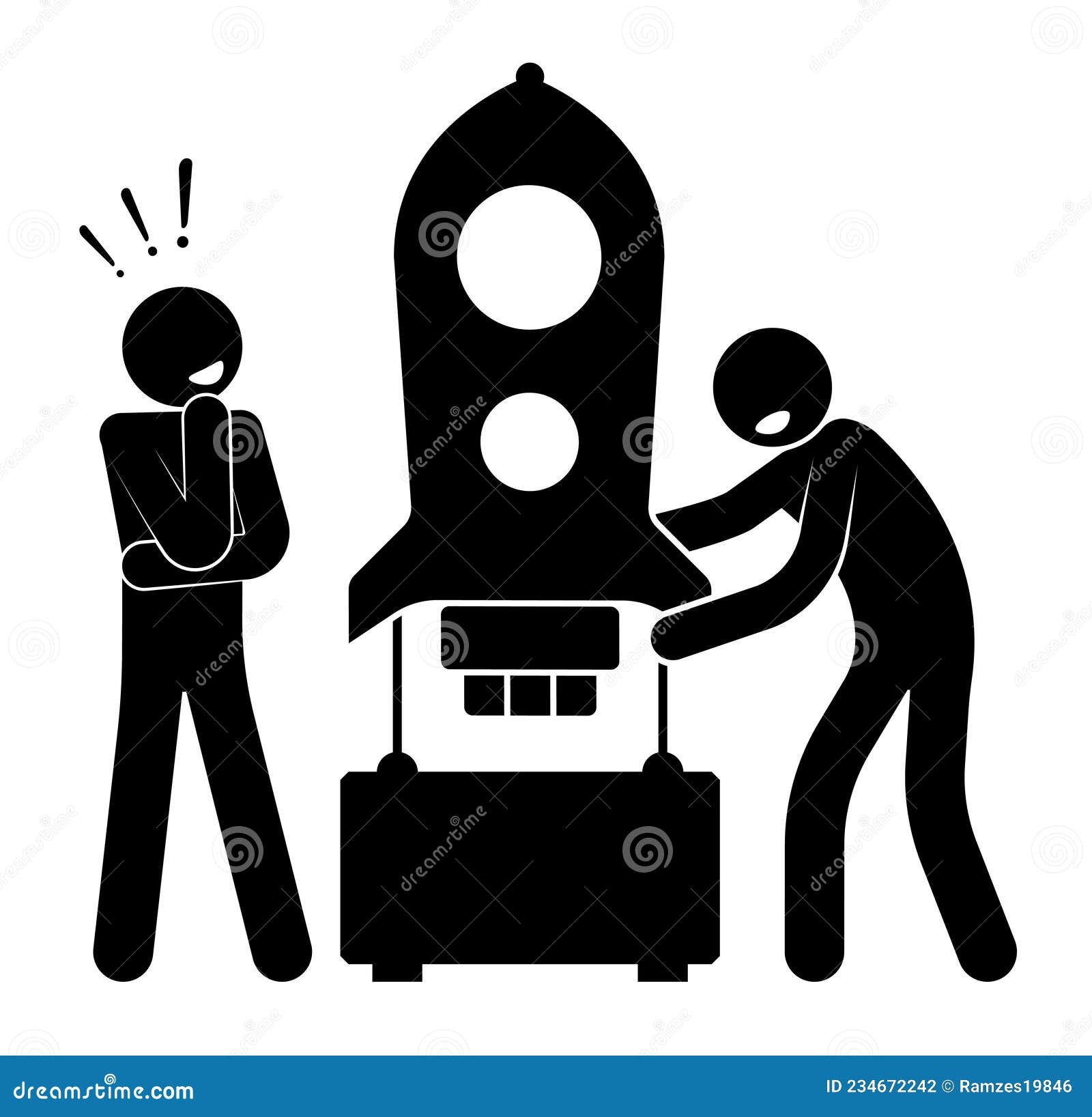 Stick Figure, Engineers are Assembling Model of Space Rocket on ...