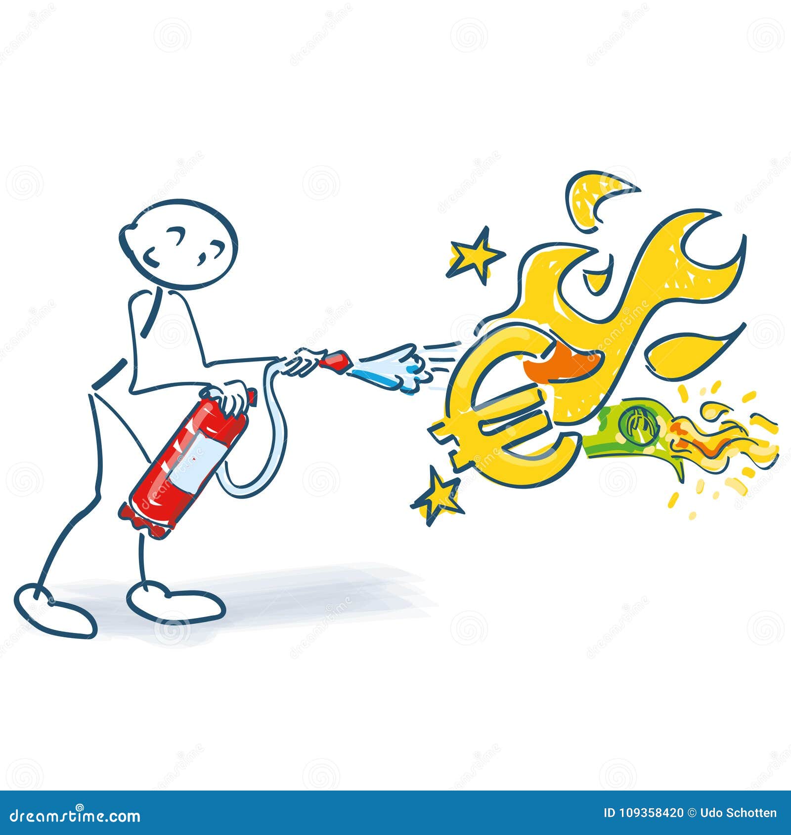 Stick Figure with Fire Extinguisher and Burning Euro Stock Vector ... Stick Figure with Fire Extinguisher and Burning Euro Stock Vector ...