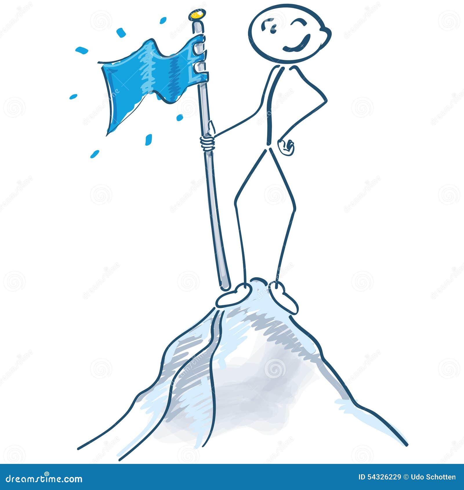 Stick Figure with Flag on a Mountain Top Stock Vector - Illustration of ...