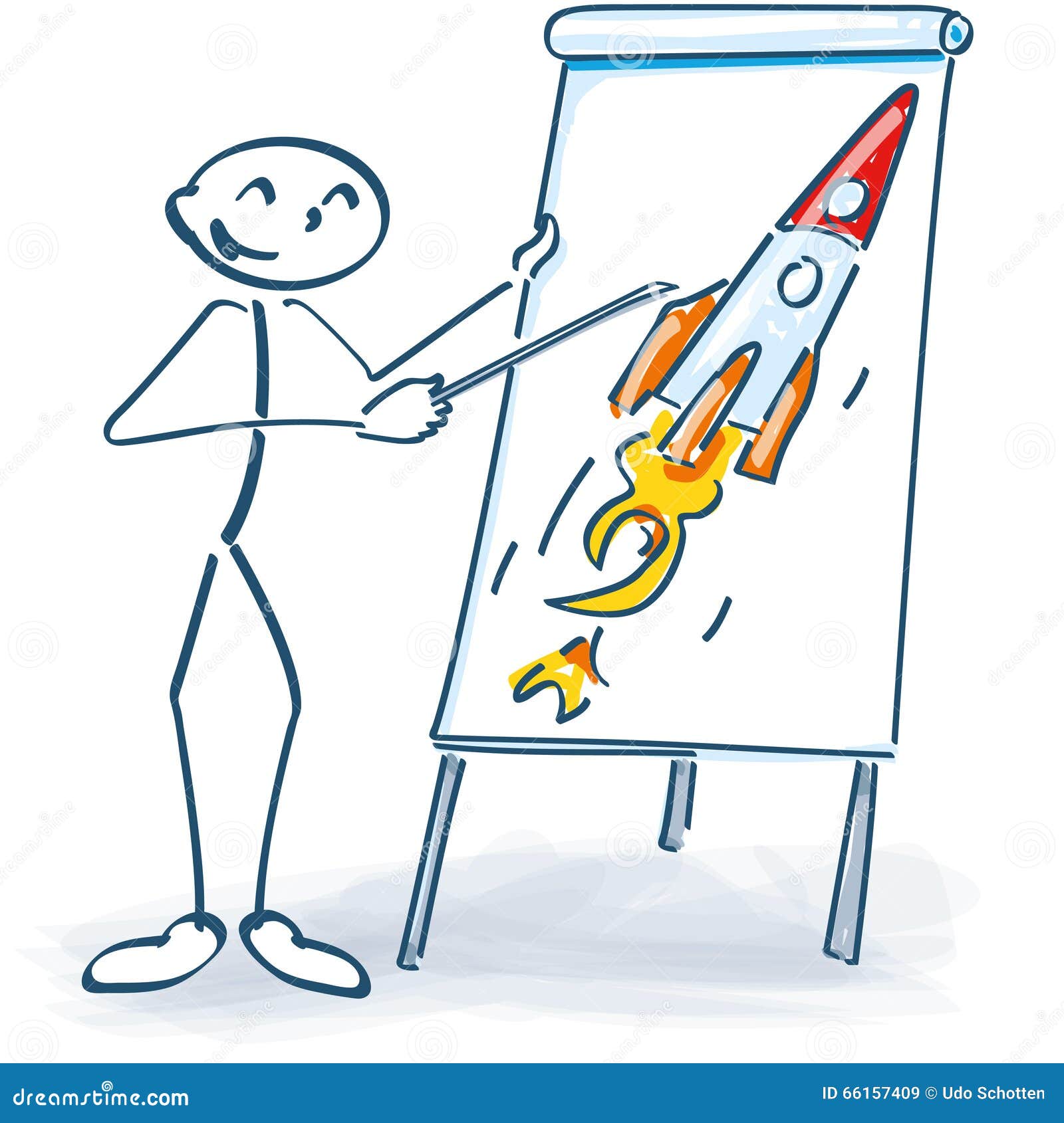 Stick Figure with a Flip Chart and Rocket Stock Vector - Illustration ...