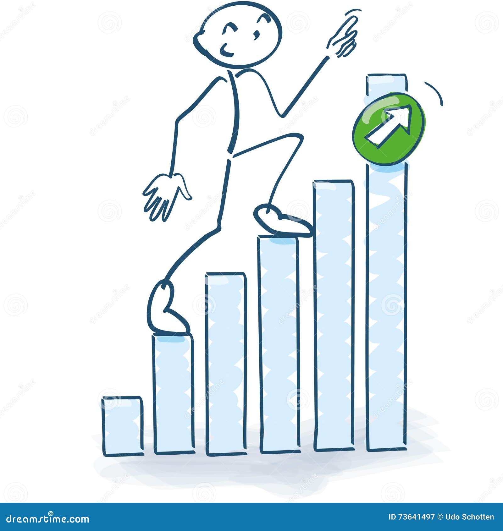 Stick Figure Going Up the Bar Graph Upwards Stock Vector - Illustration ...