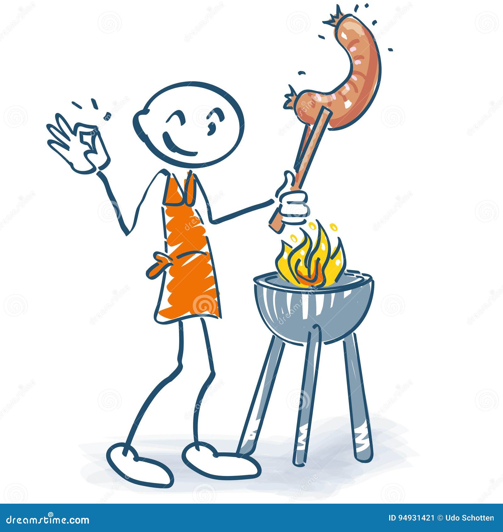 Stick Figure With Grill And Grilled Sausage Cartoon Vector ...