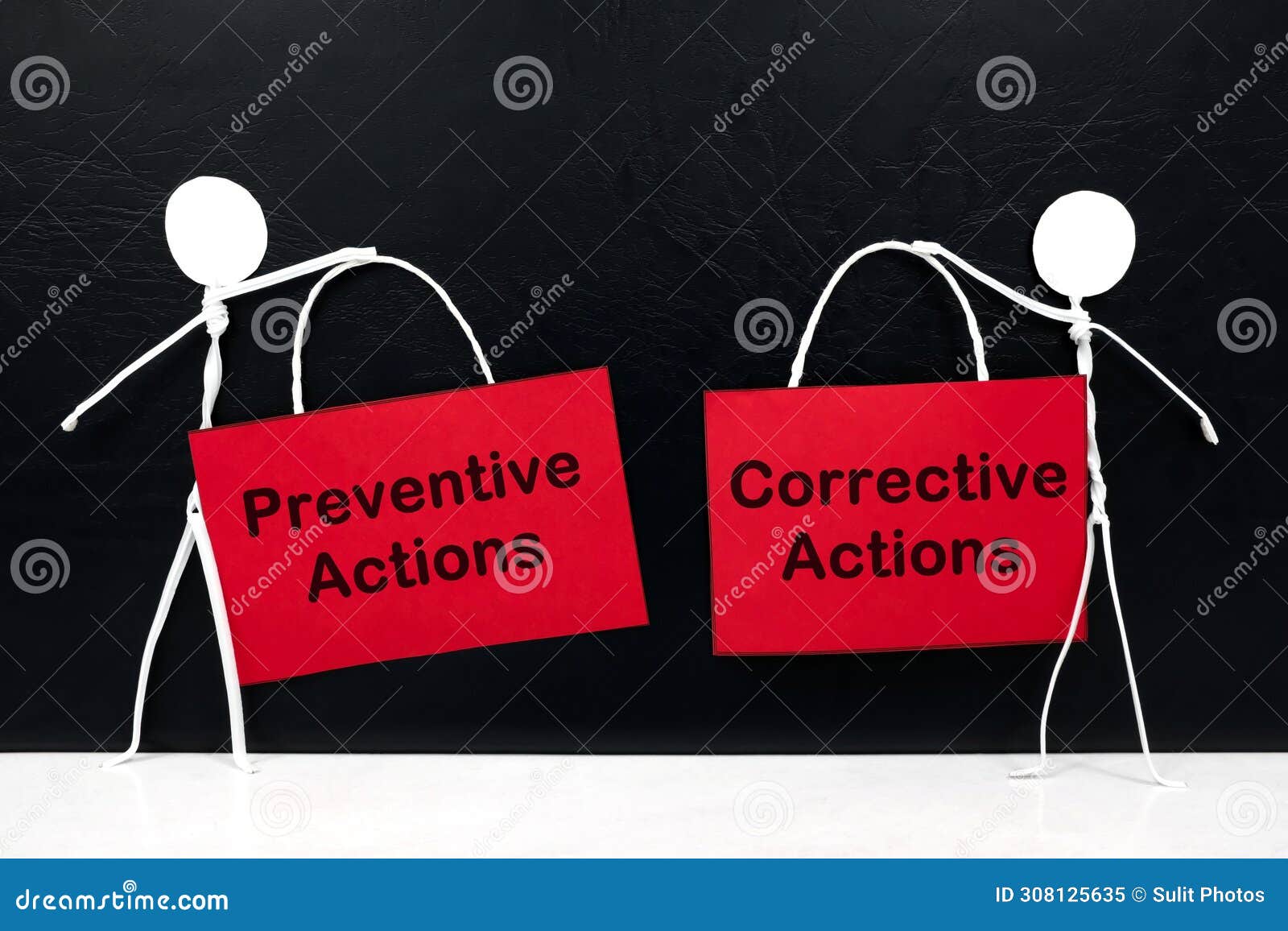 Stick Figure Holding Preventive and Corrective Action Placard in Black ...