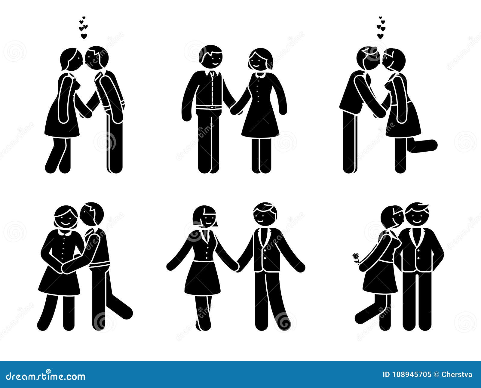 Stick Figure Kissing Couple Set Man And Woman In Love Vector Illustration Hugging Cuddling