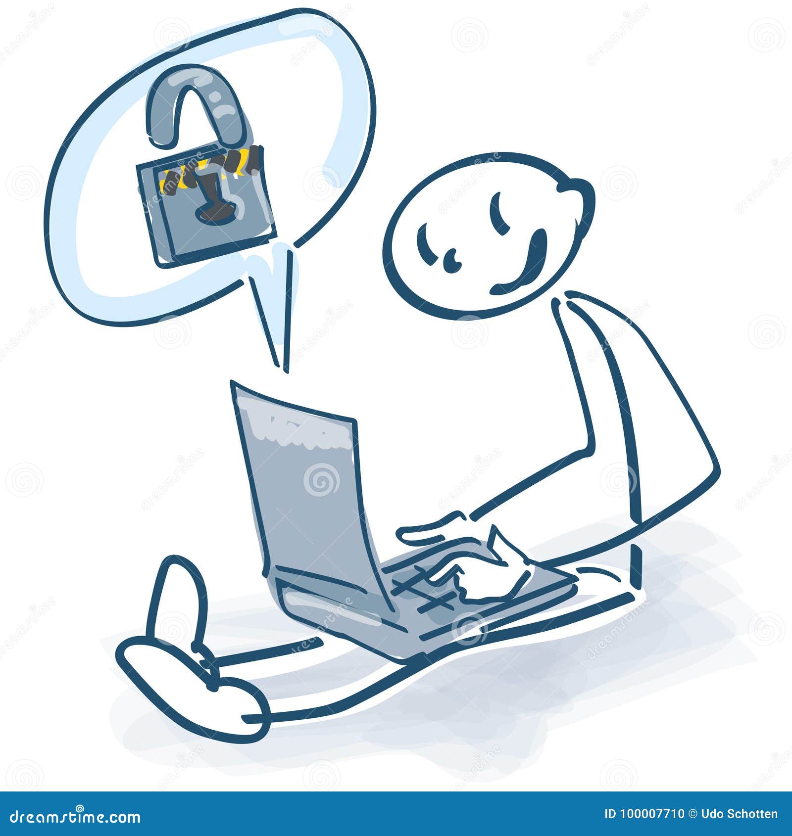 Stick Figure at a Laptop and Password Lock Stock Vector - Illustration ...