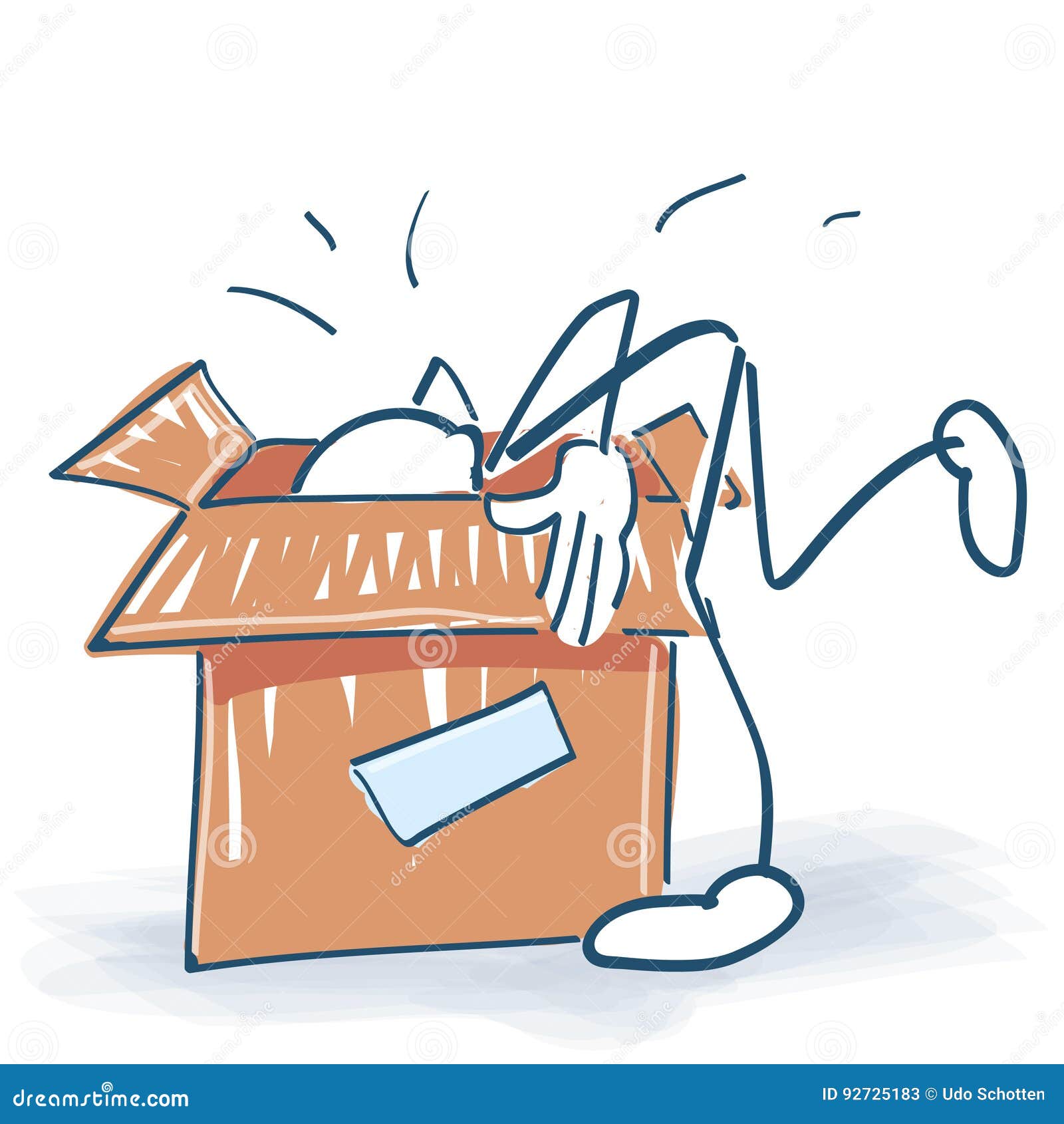 Stick Figure Looks Deep Into A Package Inside Cartoon Vector ...