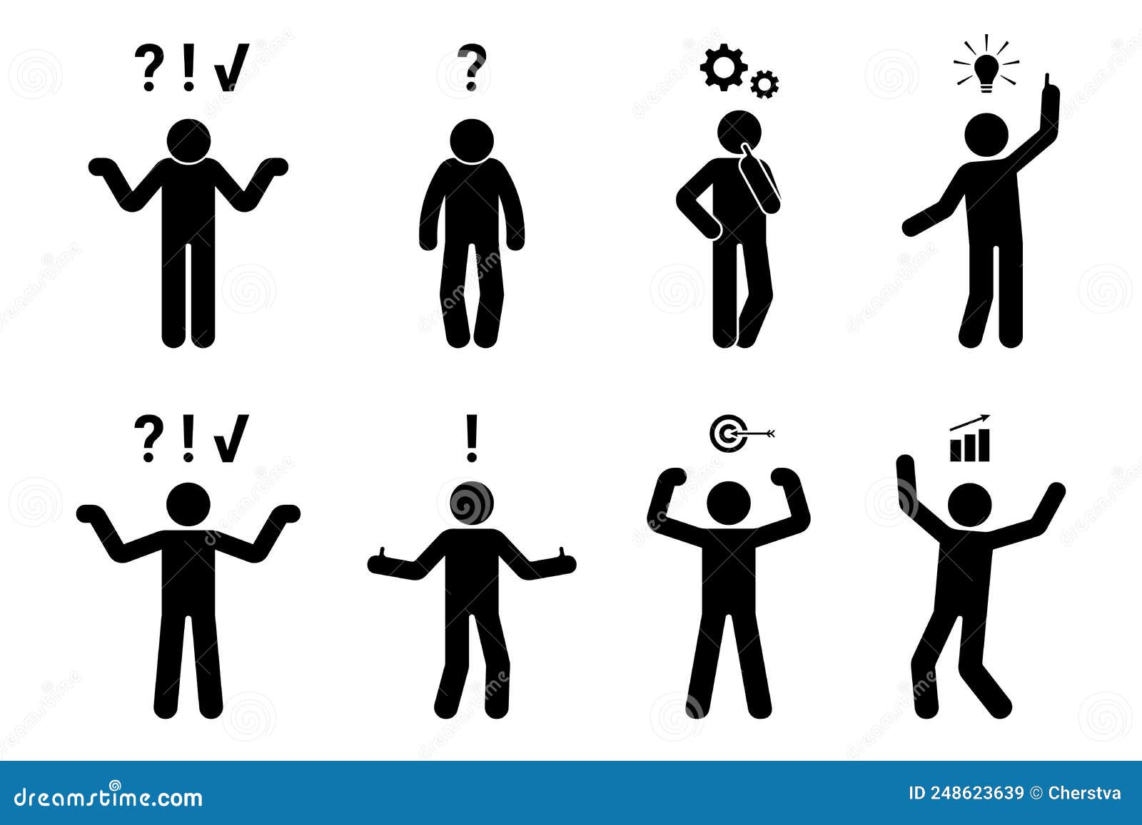 Stick Figure Man Problem Solution Concept Vector Illustration Set ...