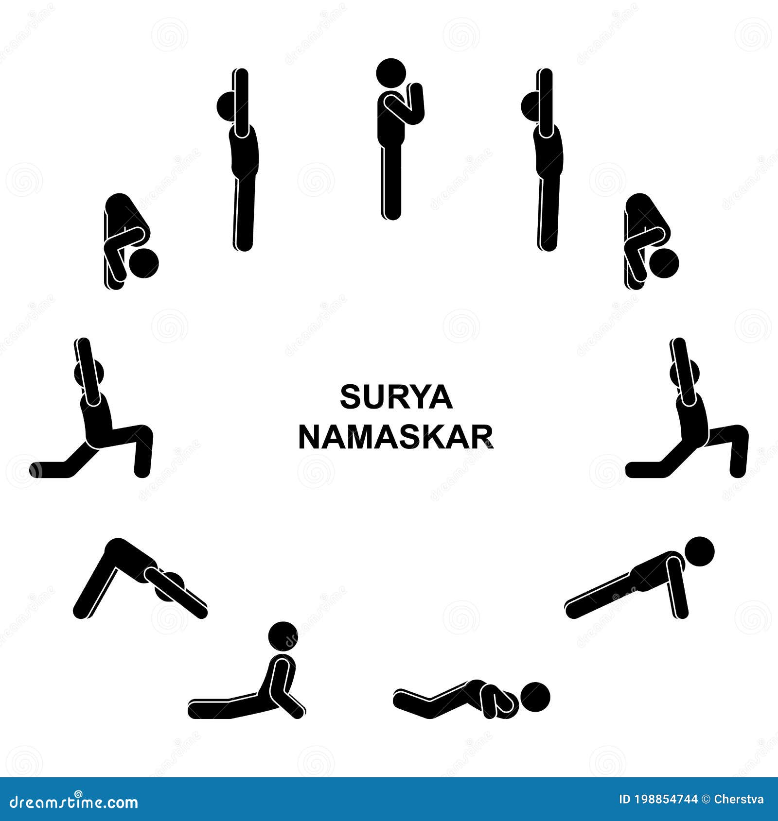 Stick Figure Man Sequence Poses Of Sun Salutation Yoga Surya Namaskar