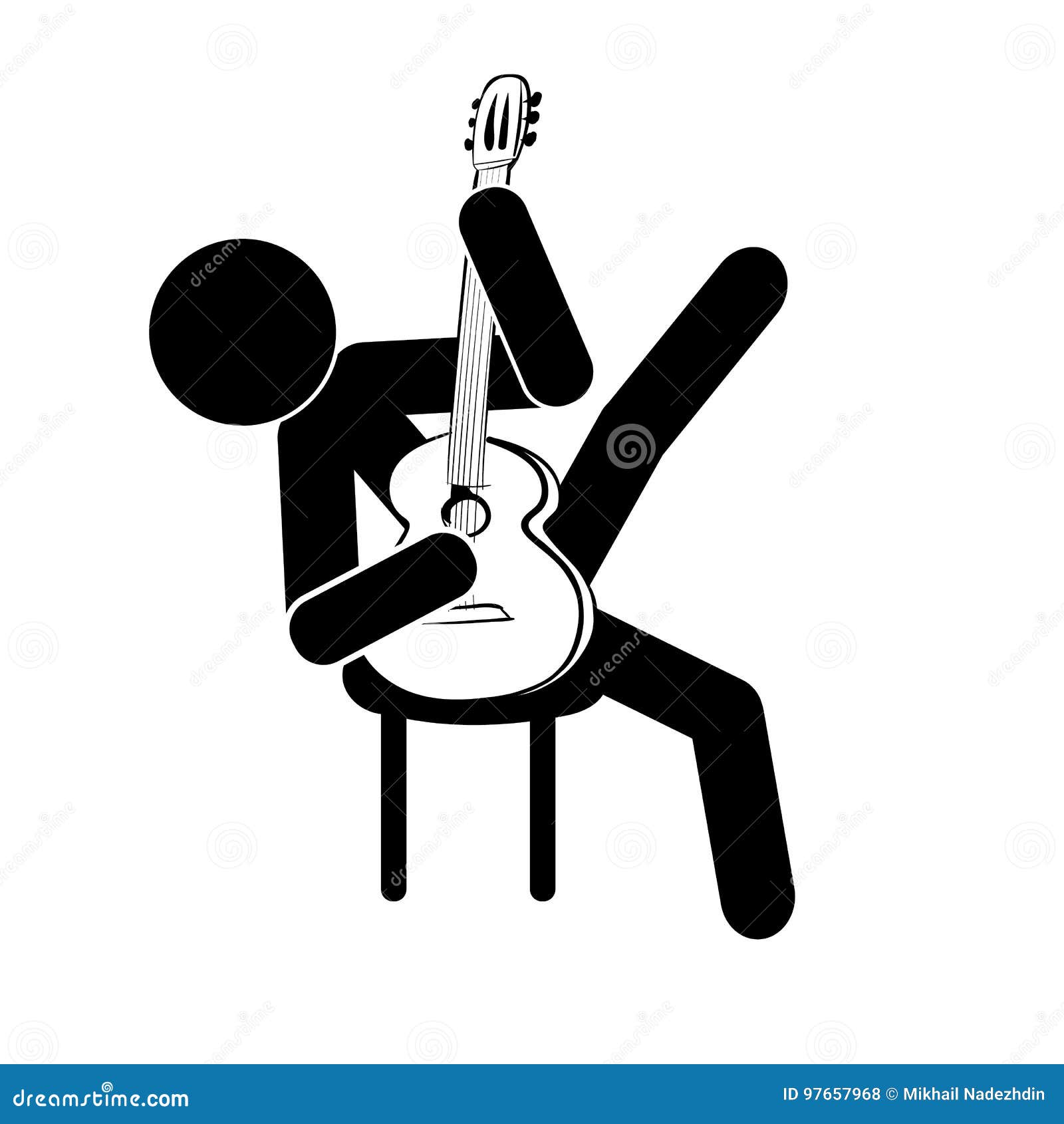 Stick Figure Man Sits and Plays the Classical Guitar Stock Vector ...