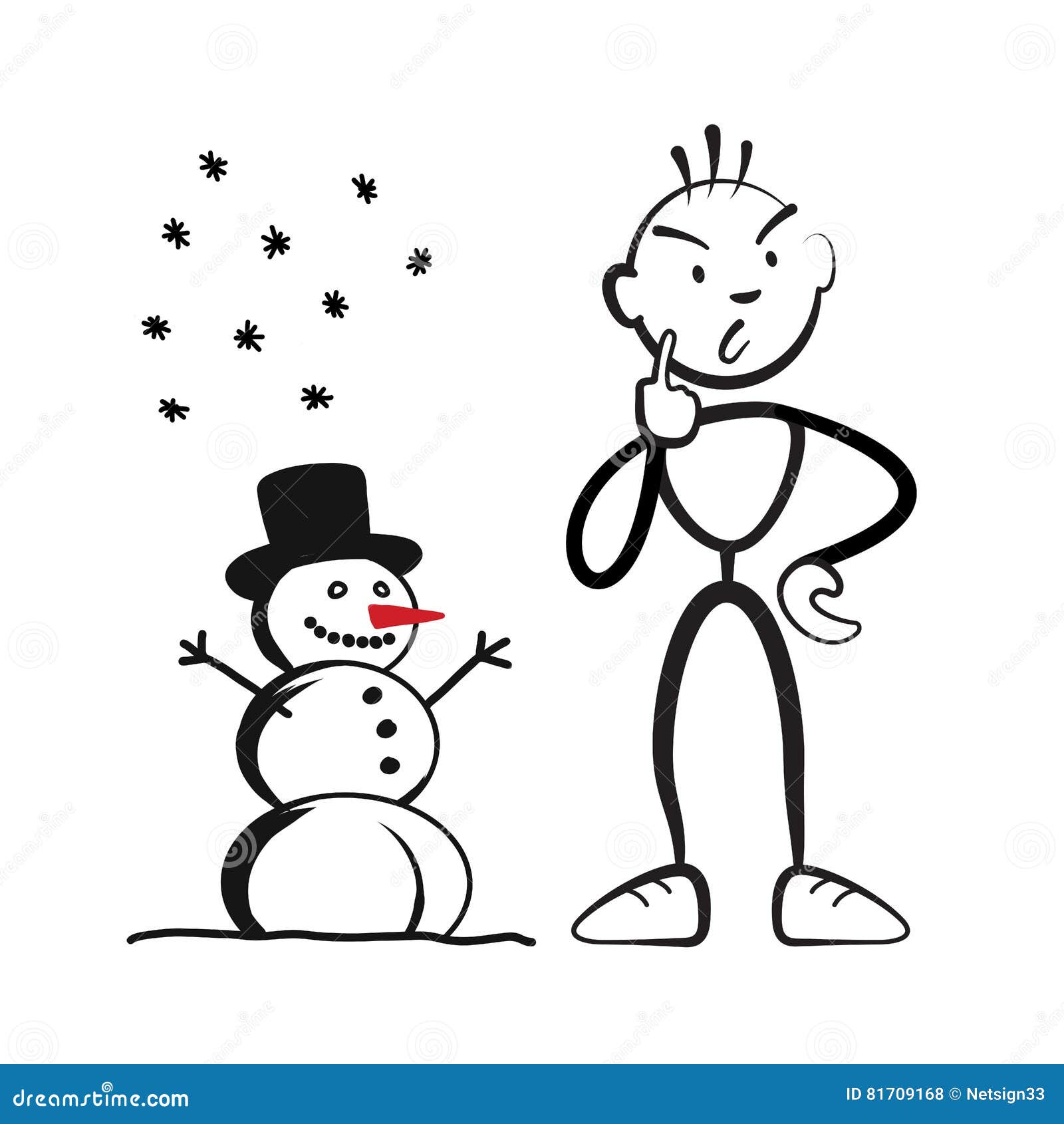 Stick Figure Man with Snowman Questioning Stock Vector - Illustration ...