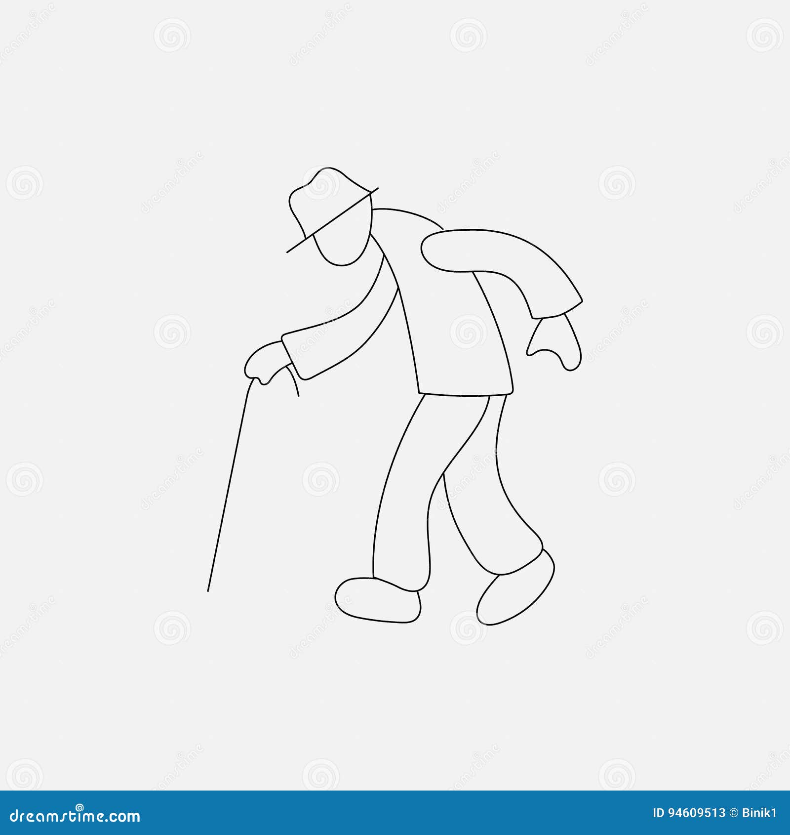 Old Man With Stick Sketch