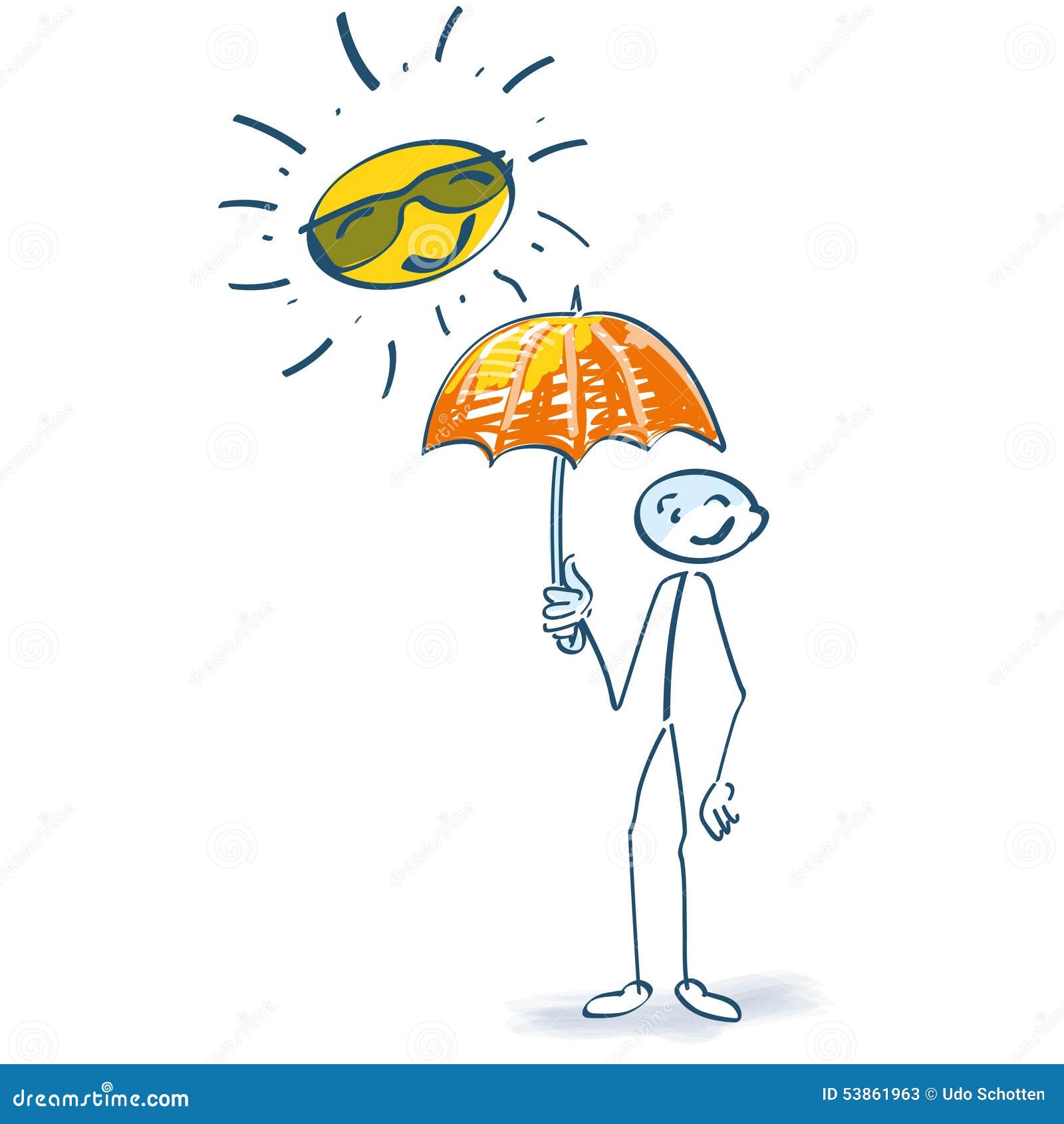 Stick Figure with Parasol in the Sun Stock Vector - Illustration of ...