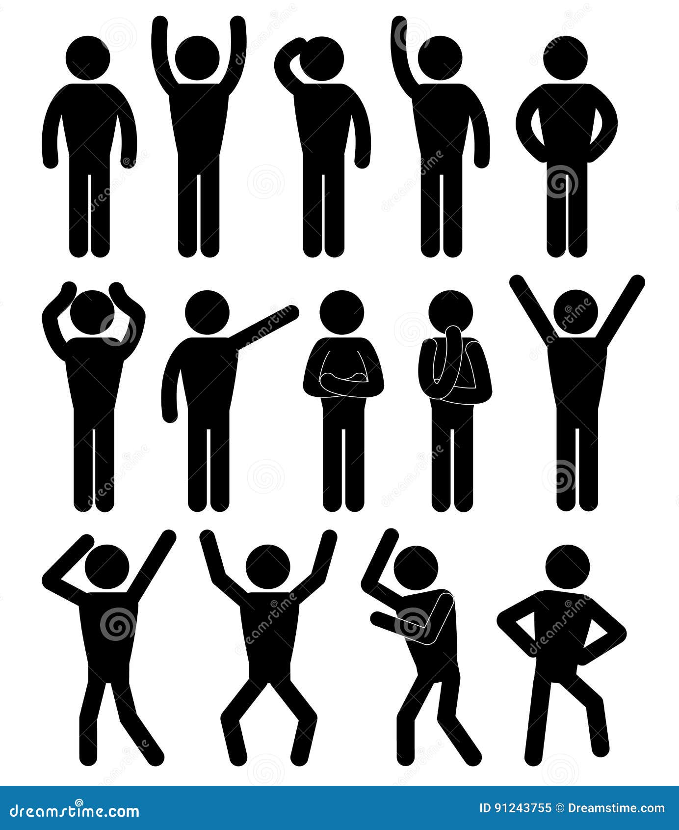 Stick Figure Positions Set Vector. Stock Vector - Illustration of ...