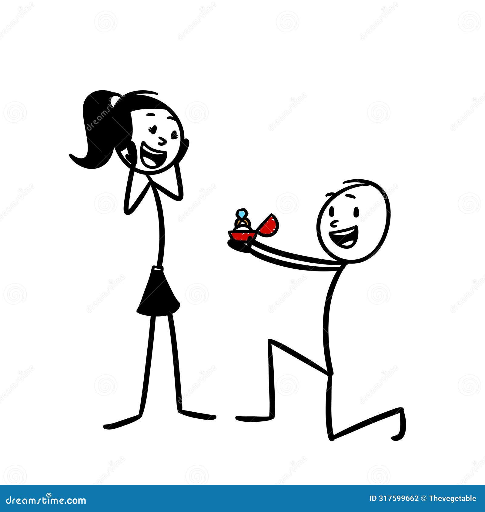 Stick Figure Proposes To His Girlfriend with a Ring Stock Illustration ...