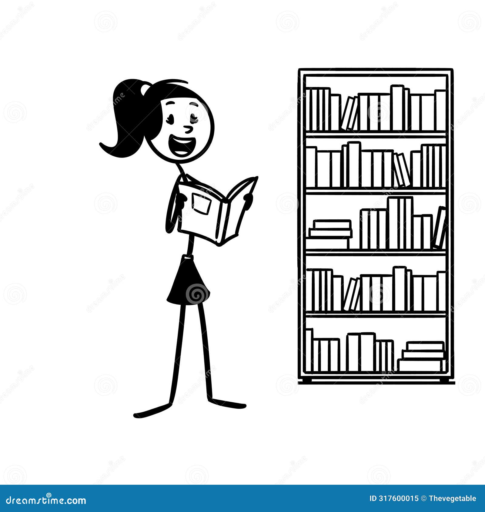 Stick Figure is Reading a Book in the Library Stock Illustration ...