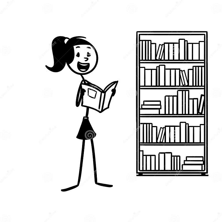 Stick Figure is Reading a Book in the Library Stock Illustration ...