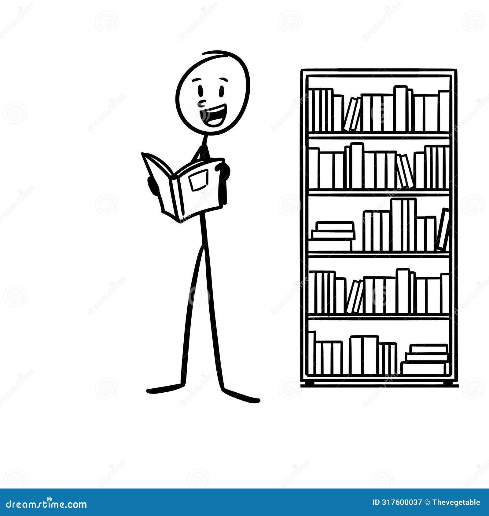 Stick Figure is Reading a Book in the Library Stock Illustration ...