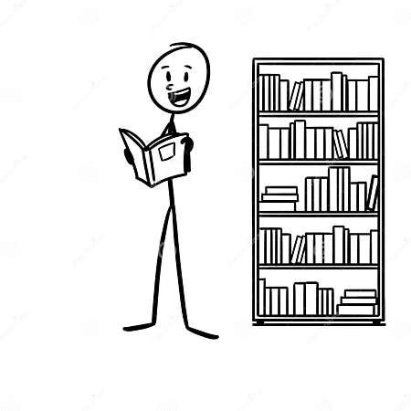 Stick Figure is Reading a Book in the Library Stock Illustration ...