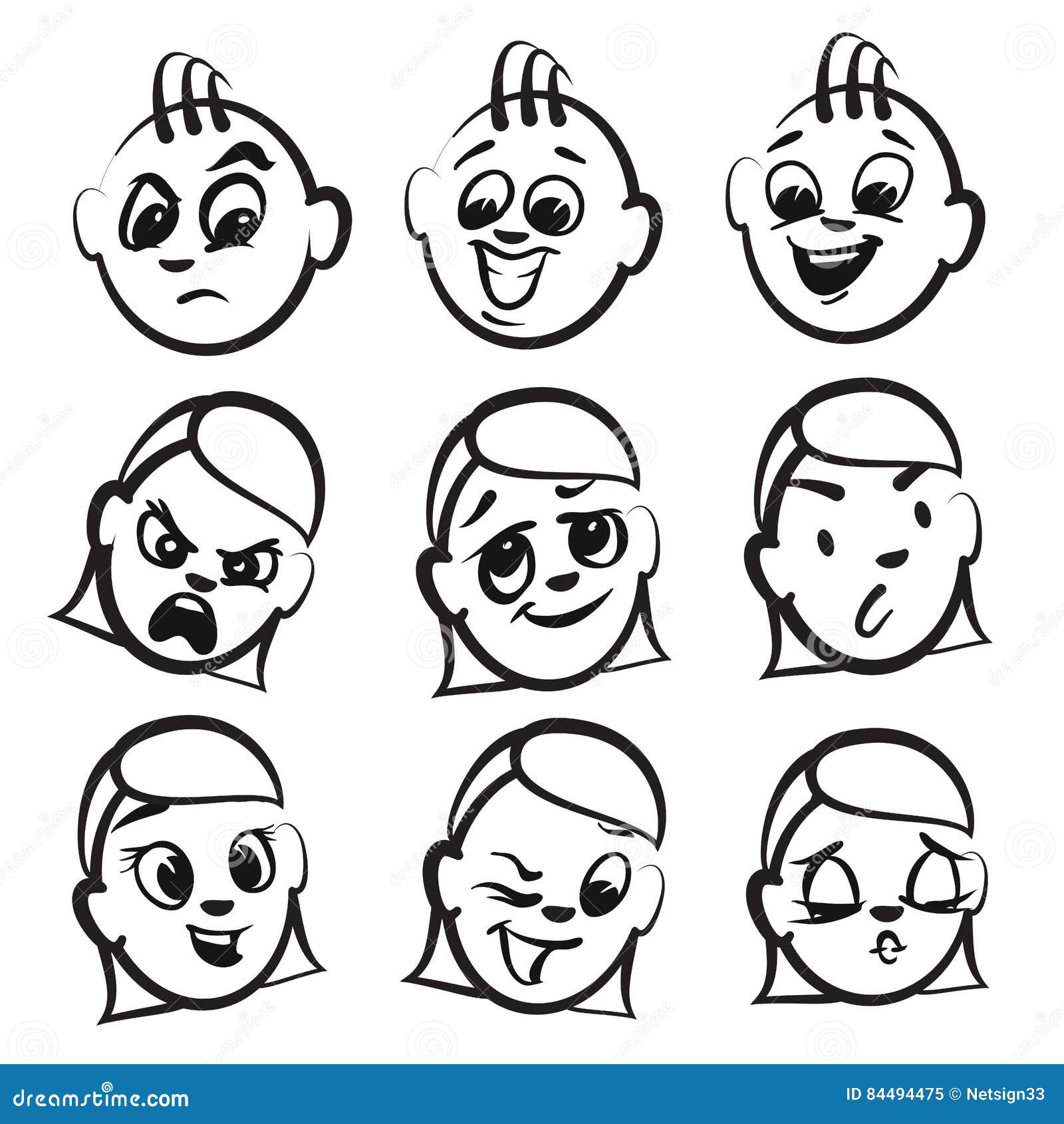 Stick Figure Series Emotions - Nine Faces Stock Vector - Illustration ...