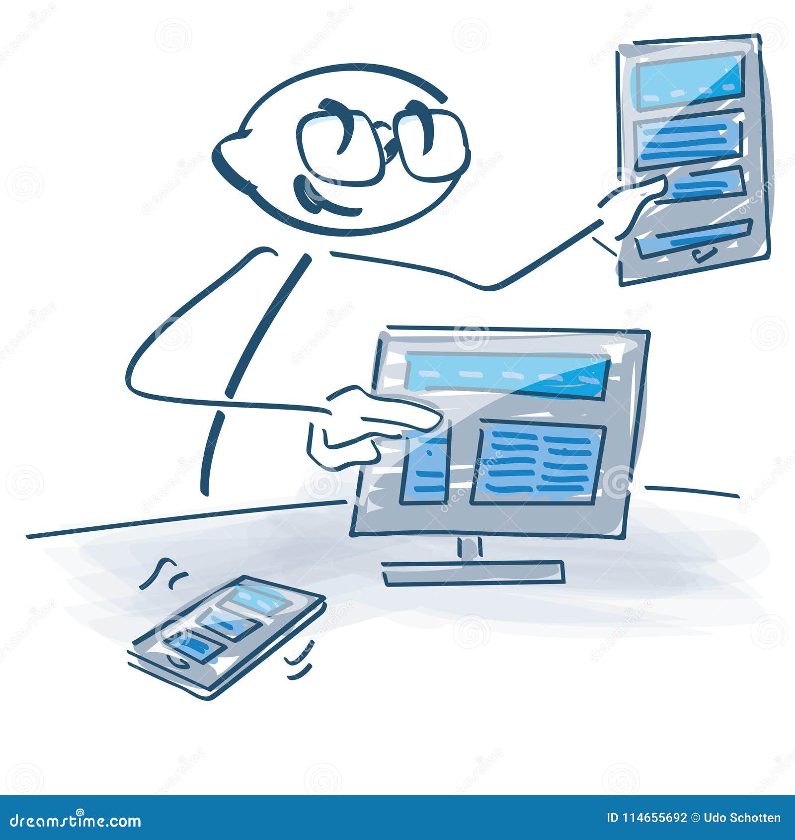 Stick Figure Shows Various Layout Options on the Computer Stock Vector ...