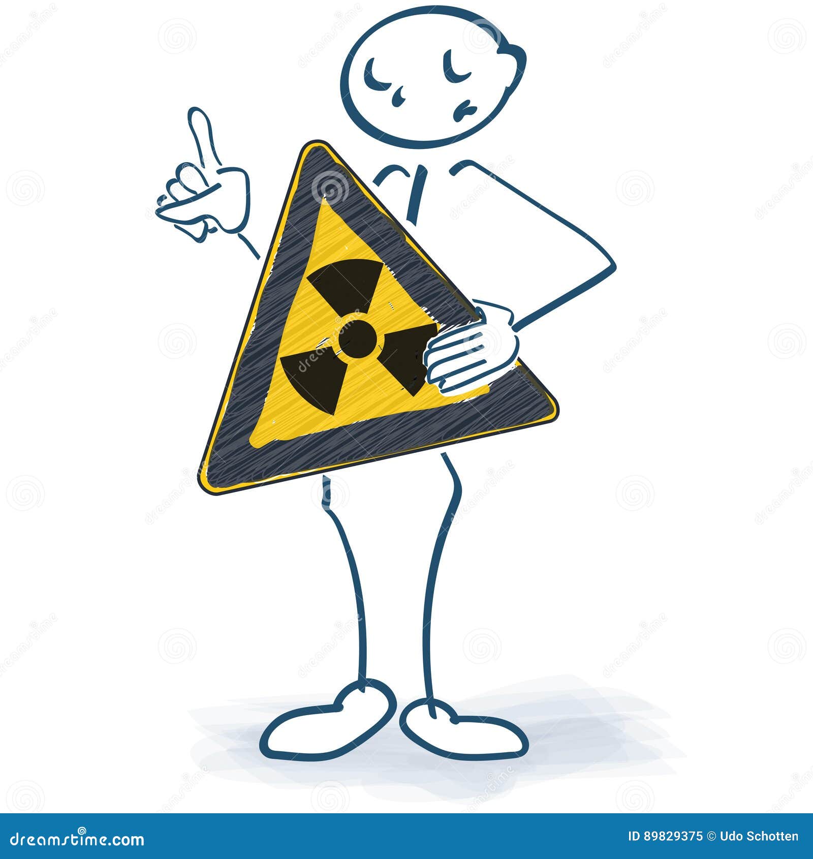 Stick Figure with a Sign that Warns of Atomic Radiation Stock Vector ...