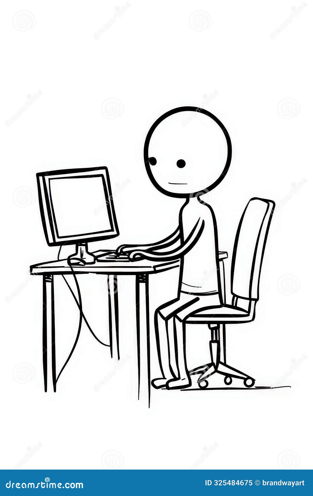 Stick Figure Using Computer Stock Illustration - Illustration of work ...