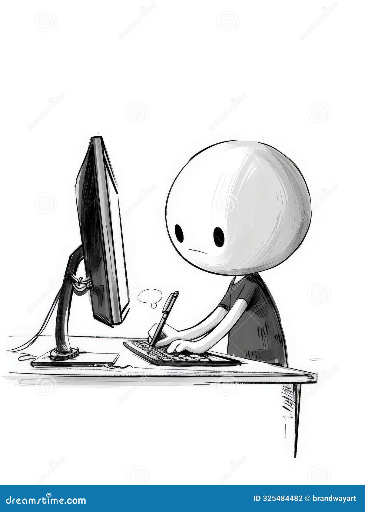 Stick Figure Working on Computer Stock Illustration - Illustration of ...