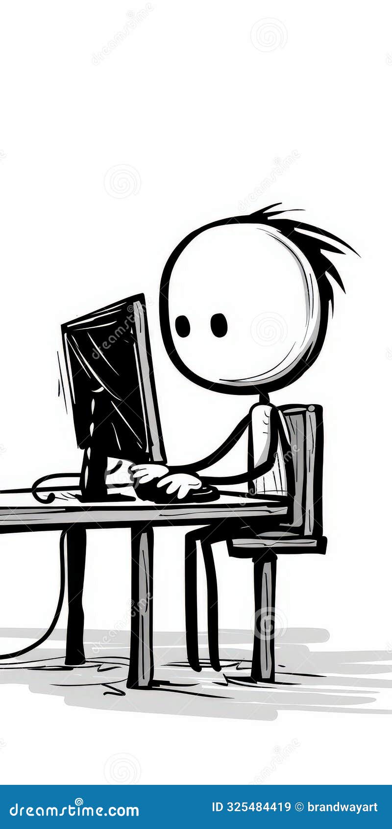Stick Figure Working on Computer Stock Illustration - Illustration of ...