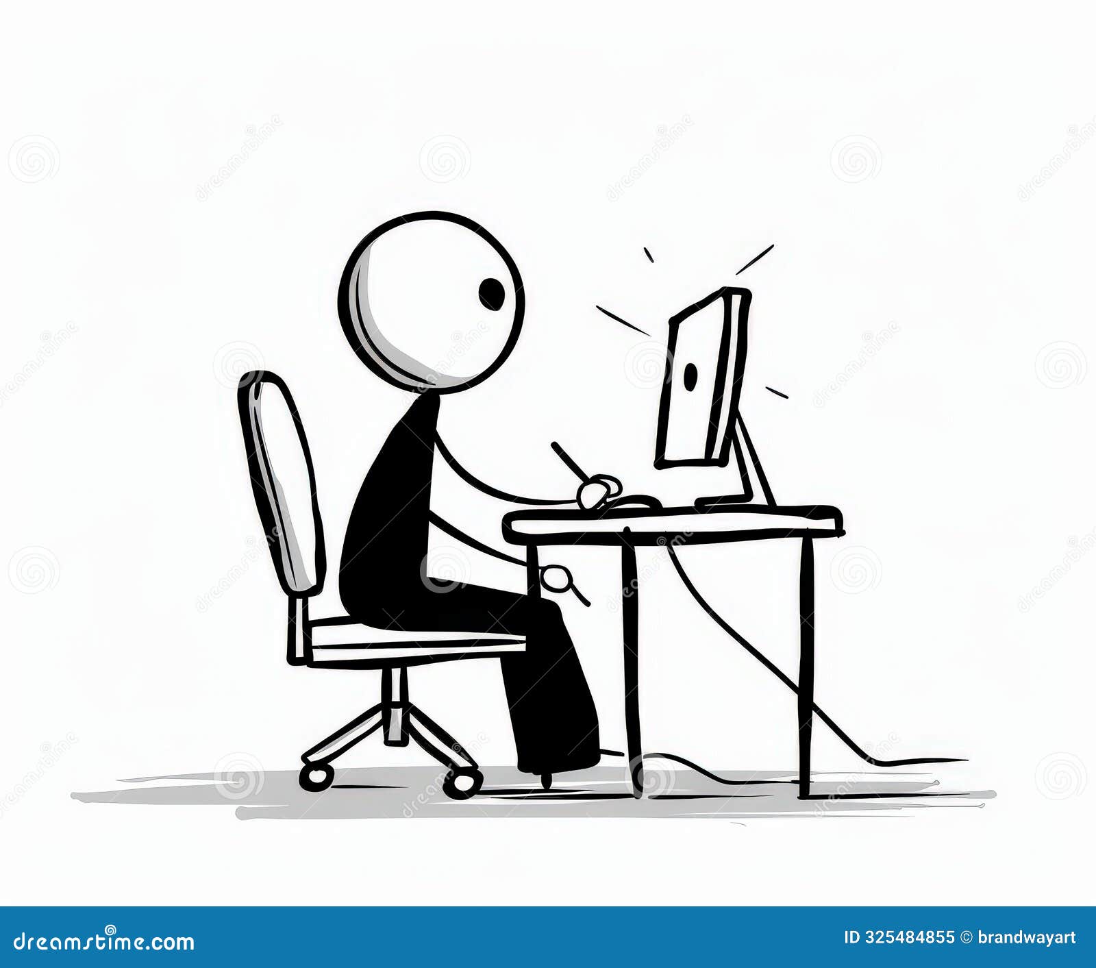 Stick Figure Working on Computer Stock Illustration - Illustration of ...