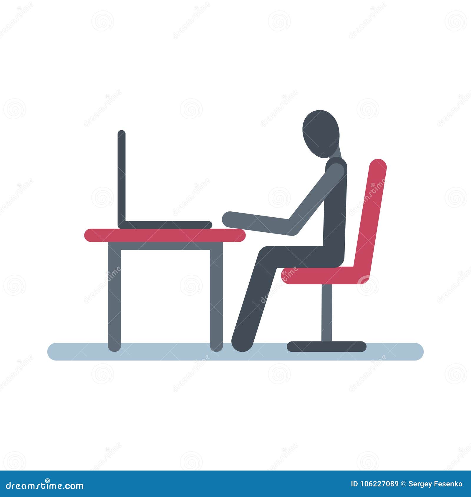 Stick Figure Sits at Table with a Laptop. Stock Vector - Illustration ...