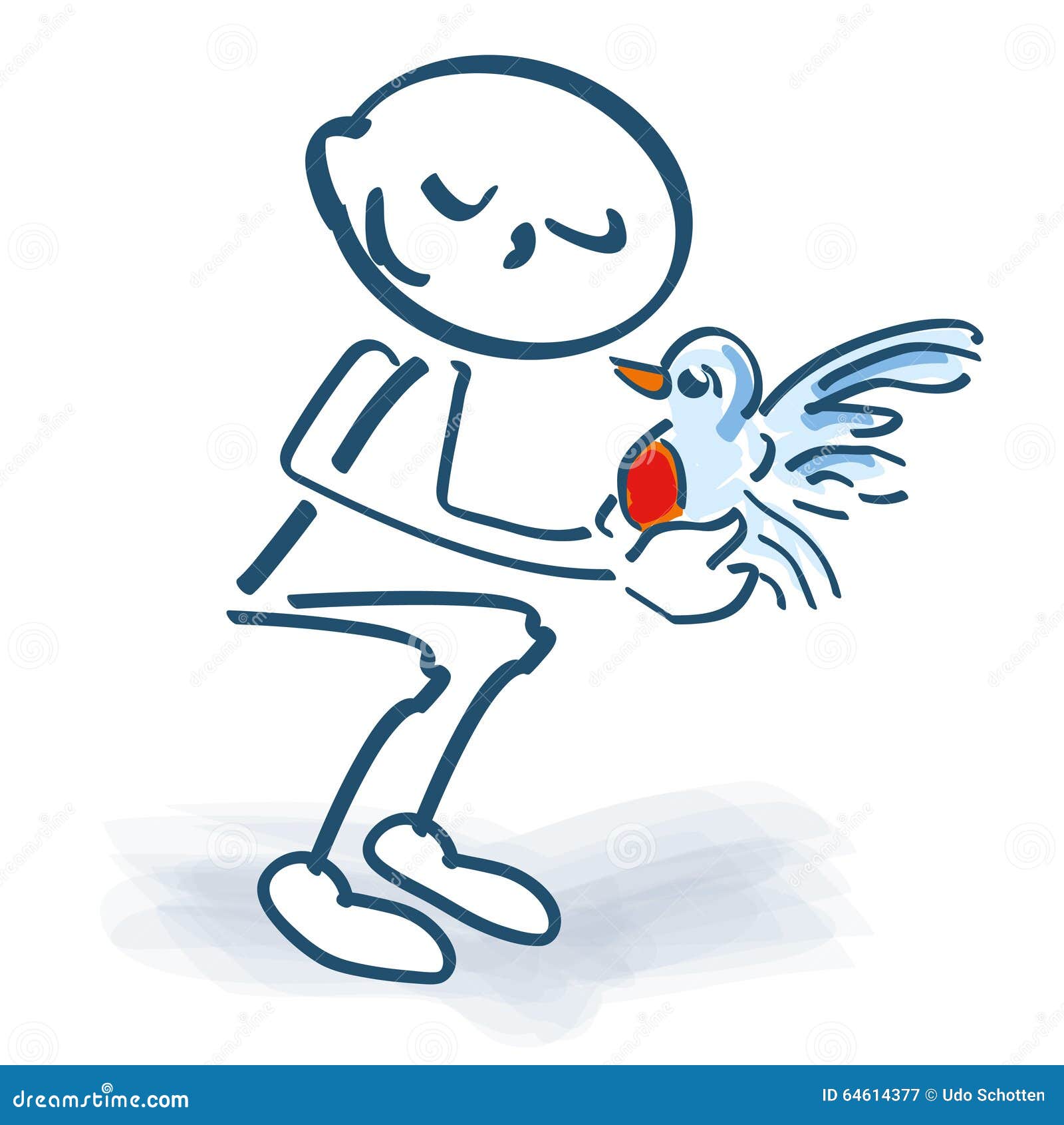 Stick Figure with a Small Bird on His Hand Stock Vector - Illustration ...