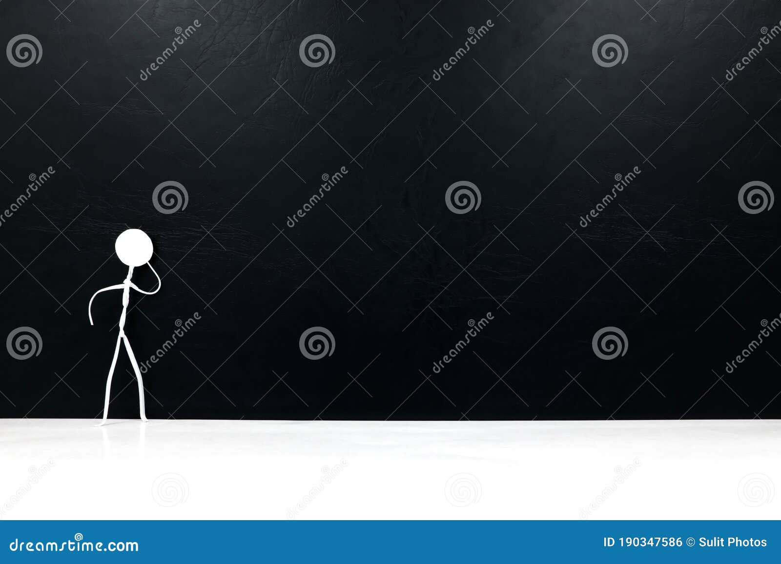 Stick Figure Standing Alone while Thinking in Black Background with ...
