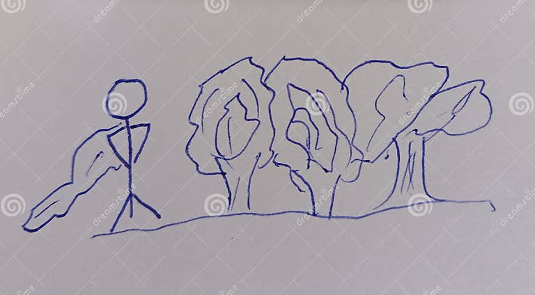 Stick Figure with Trees stock image. Image of white - 212136853