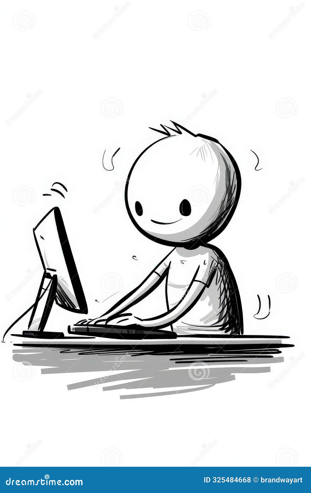 Stick Figure Using Computer Stock Illustration - Illustration of stick ...