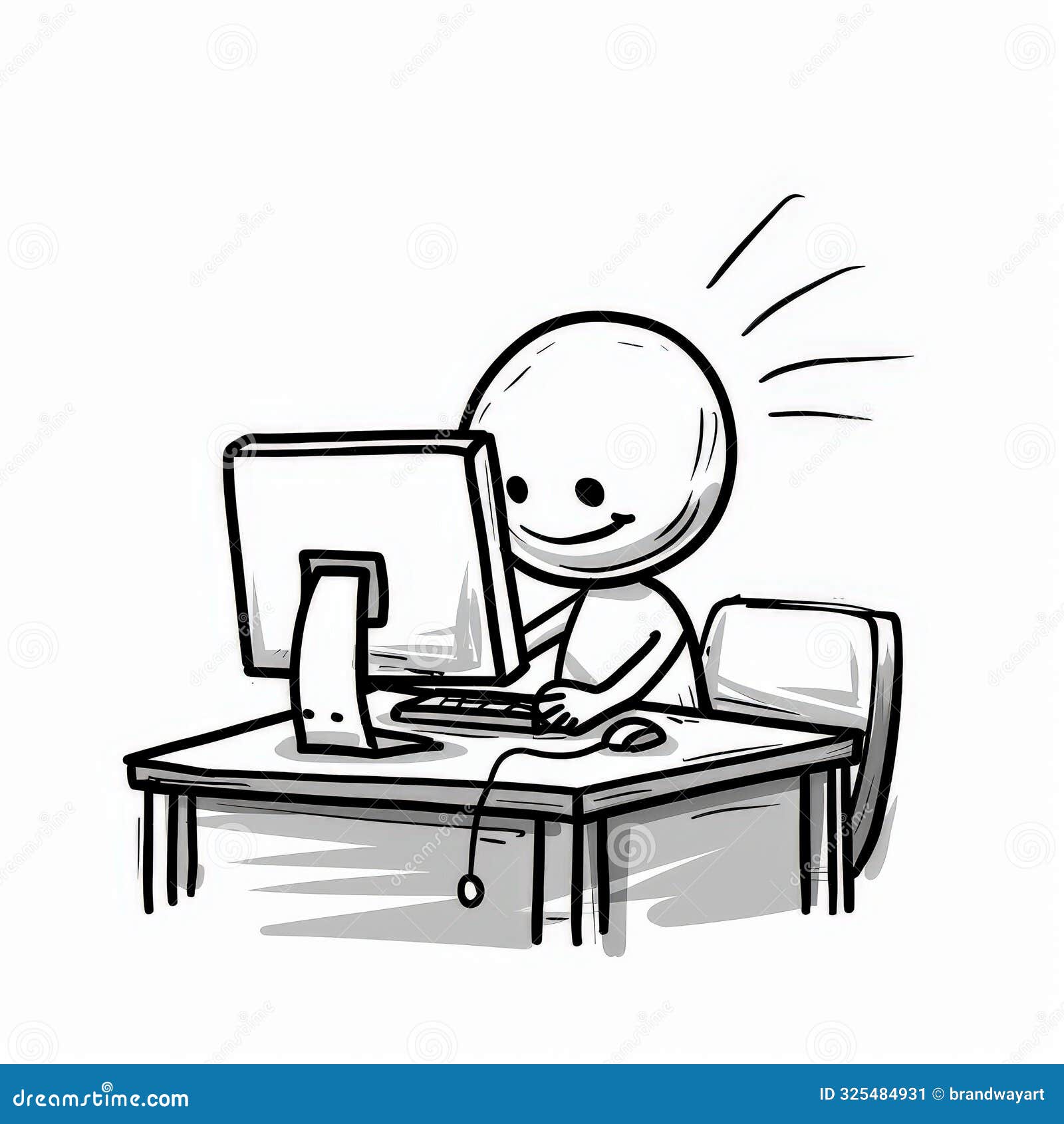 Stick Figure Using Computer Stock Illustration - Illustration of ...