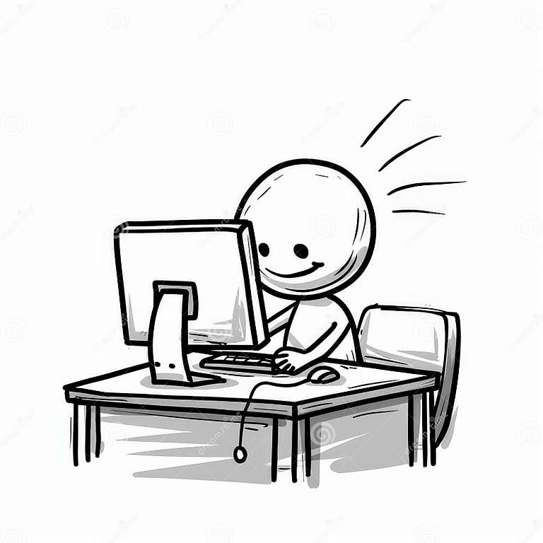 Stick Figure Using Computer Stock Illustration - Illustration of ...