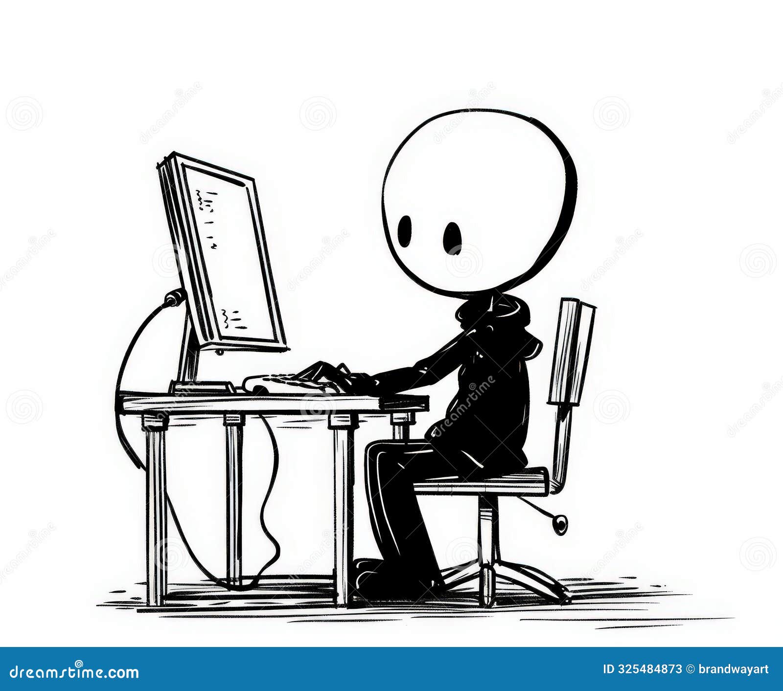 Stick Figure Using Computer Stock Illustration - Illustration of ...